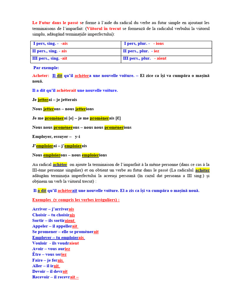 Futur dans le passé : formation et exemples | PDF | Syntaxe | Morphologie