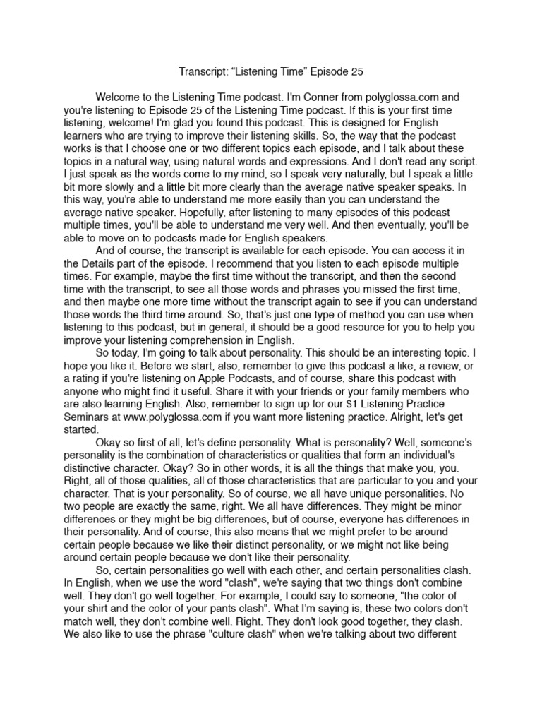 Episode 25 Transcript - Listening Time | PDF | Extraversion And Introversion | Nature Versus Nurture