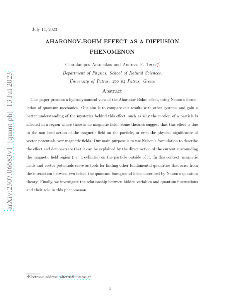 Aharonov-Bohm Effect: Diffusion Analysis | PDF | Quantum Mechanics ...
