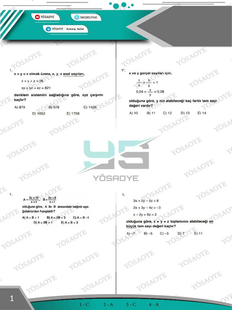 1 Dereceden Denklemler | PDF