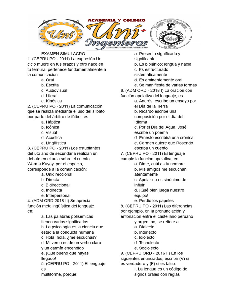 Examen Simulacro | PDF