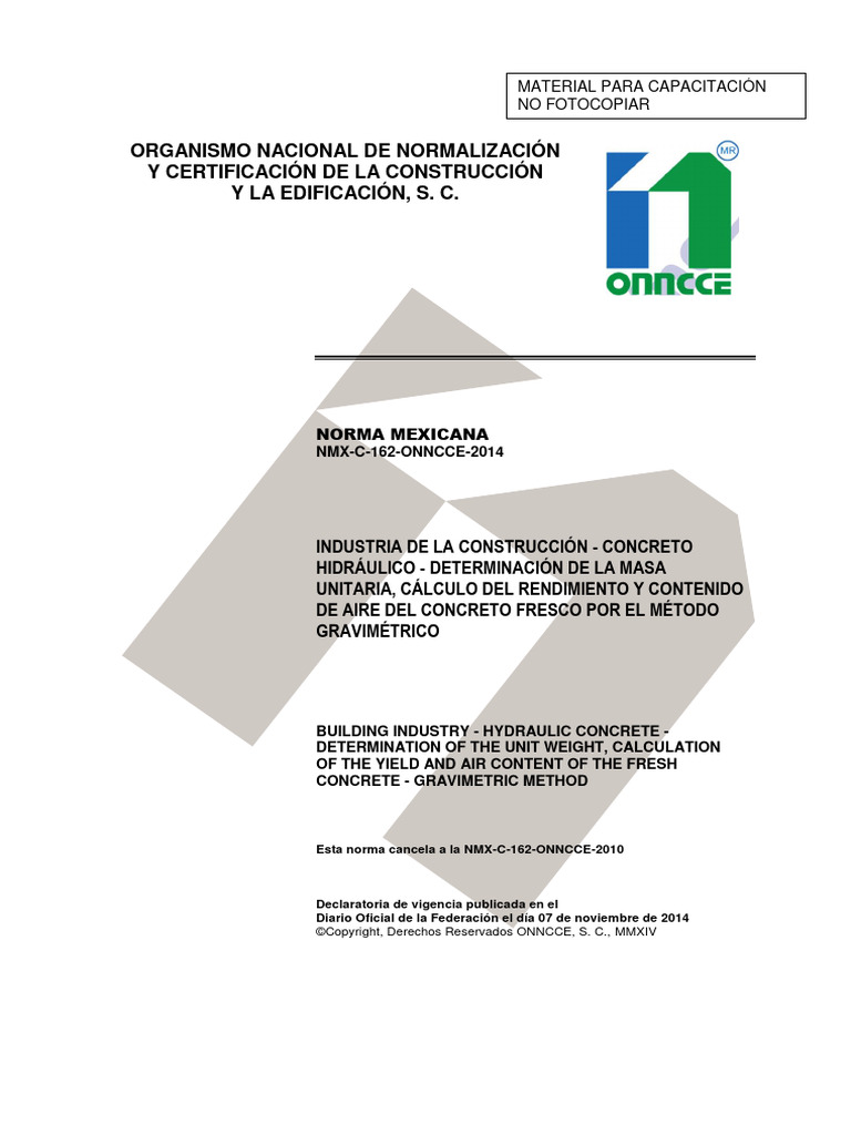 NMX C 162 Onncce 2014 Masa Unit | PDF | Hormigón | Frecuencia