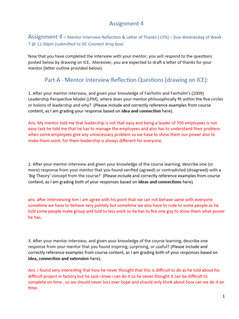 Assignment 4 Mentorship Assignment Reflection & Thank You Letter F23 ... Assignment 4 Mentorship Assignment Reflection & Thank You Letter F23 ...