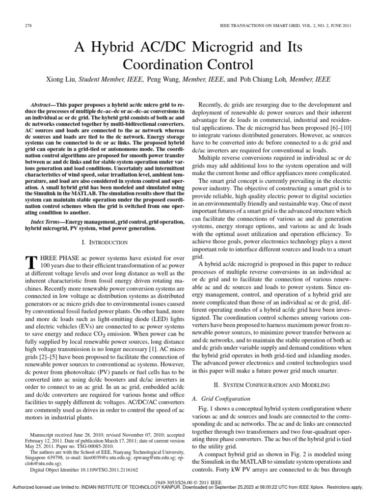 A Hybrid Ac Dc Microgrid And Its Coordination Control Pdf Electrical Grid Direct Current