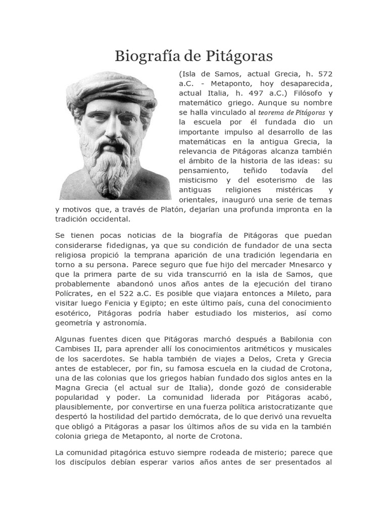 Biografía de Pitágoras | PDF | Pitágoras