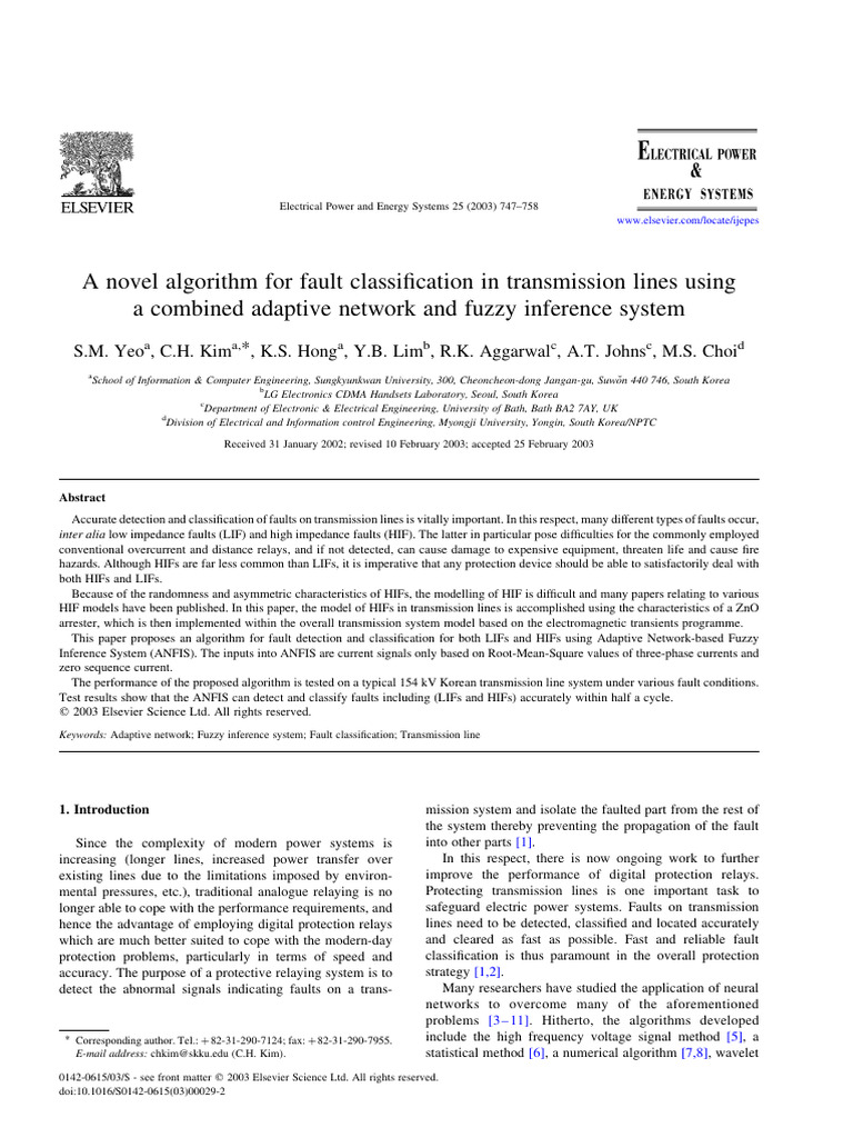 A Novel Algorithm For Fault Classification in Transmission Lines Using A Combined Adaptive ...