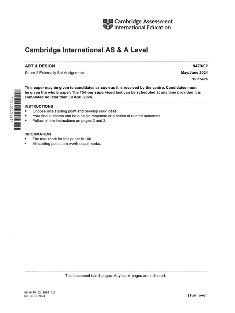 9479 - 02 - Art Exam - Instructions June 2024 | PDF