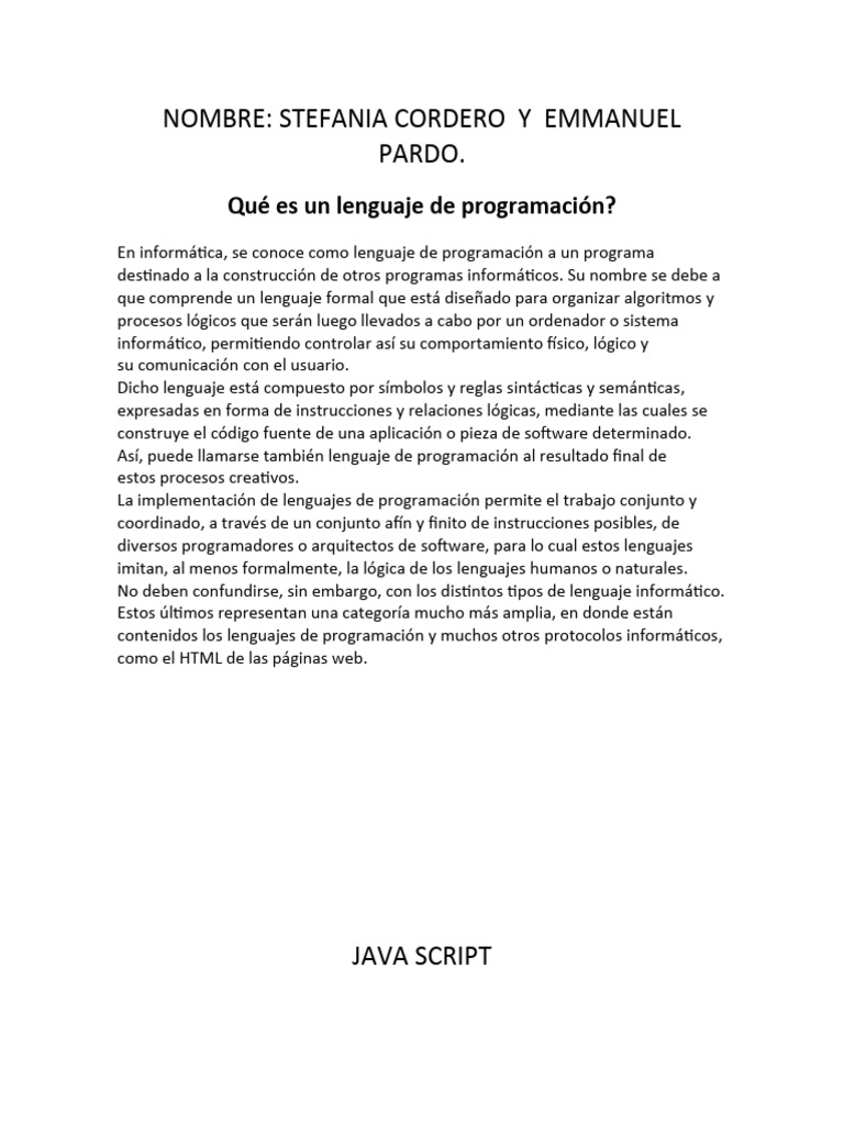 Lenguaje de Programación | PDF | Script Java | Lenguaje de programación Lenguaje de Programación | PDF | Script Java | Lenguaje de programación