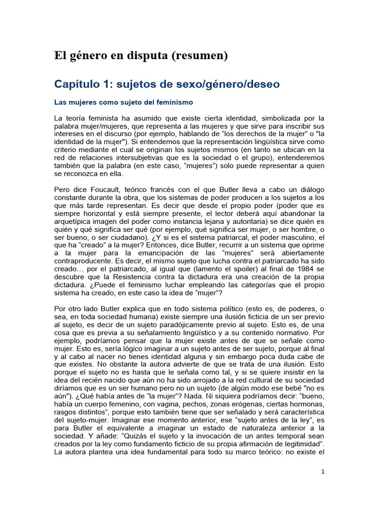 Resumen de "El género en disputa" | PDF | Género | Estudios de género
