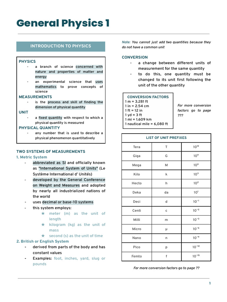 Intro To Physics Notes | PDF | International System Of Units | Kilogram