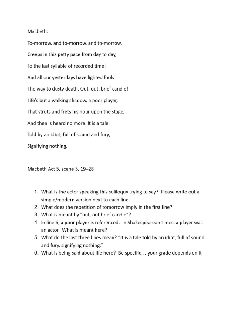 Macbeths Tomorrow Tomorrow 1 | PDF