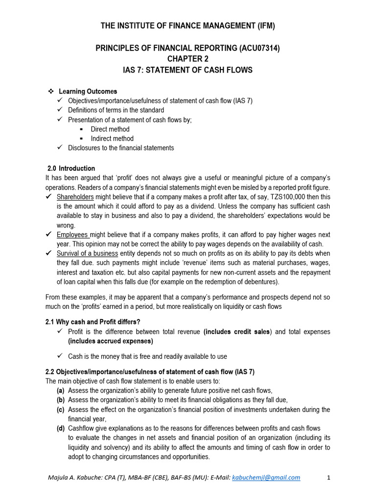 2.0 Notes Chapter Two IAS 7 | PDF | Cash Flow Statement | Expense