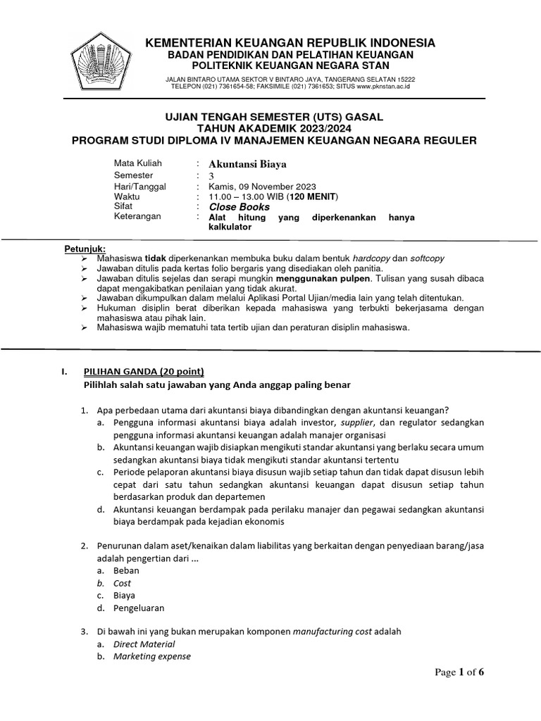 Akbi UTS 23 | PDF | Bisnis | Pengelolaan Keuangan & Uang