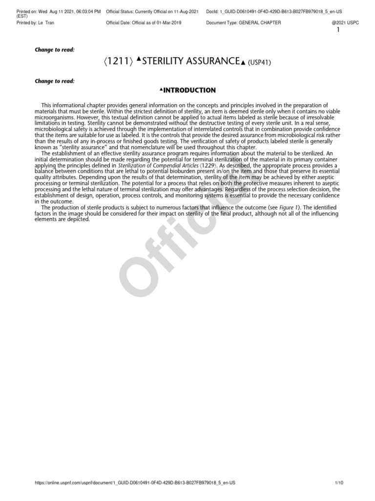 〈1211〉 Sterility Assurance | PDF | Sterilization (Microbiology)