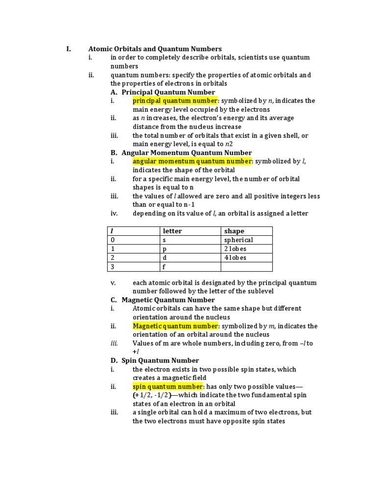 Quantum Numbers and Atomic Orbitals | PDF