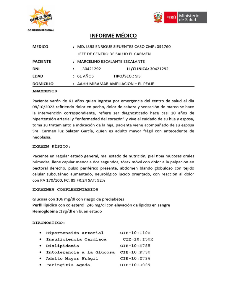 Informe Medico | PDF | Presión sanguínea | Hipertensión