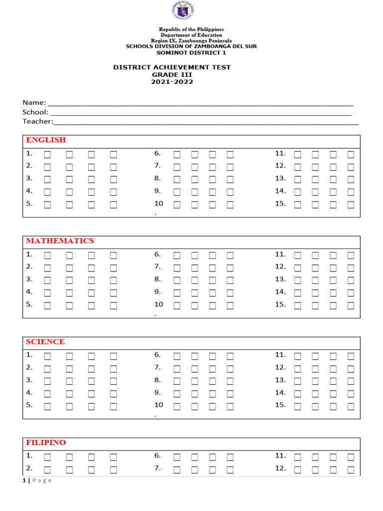 DAT Answer Sheet Grade III | PDF | Government | Public Administration