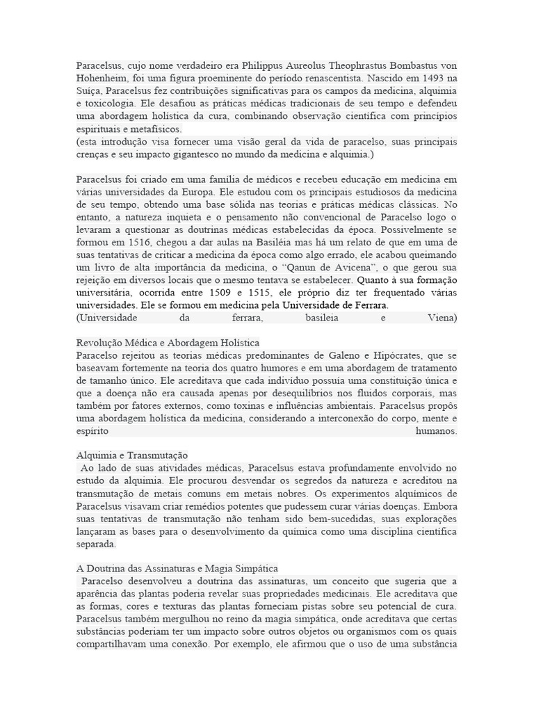 Paracelsus Resumo Mastigado | PDF | Alquimia