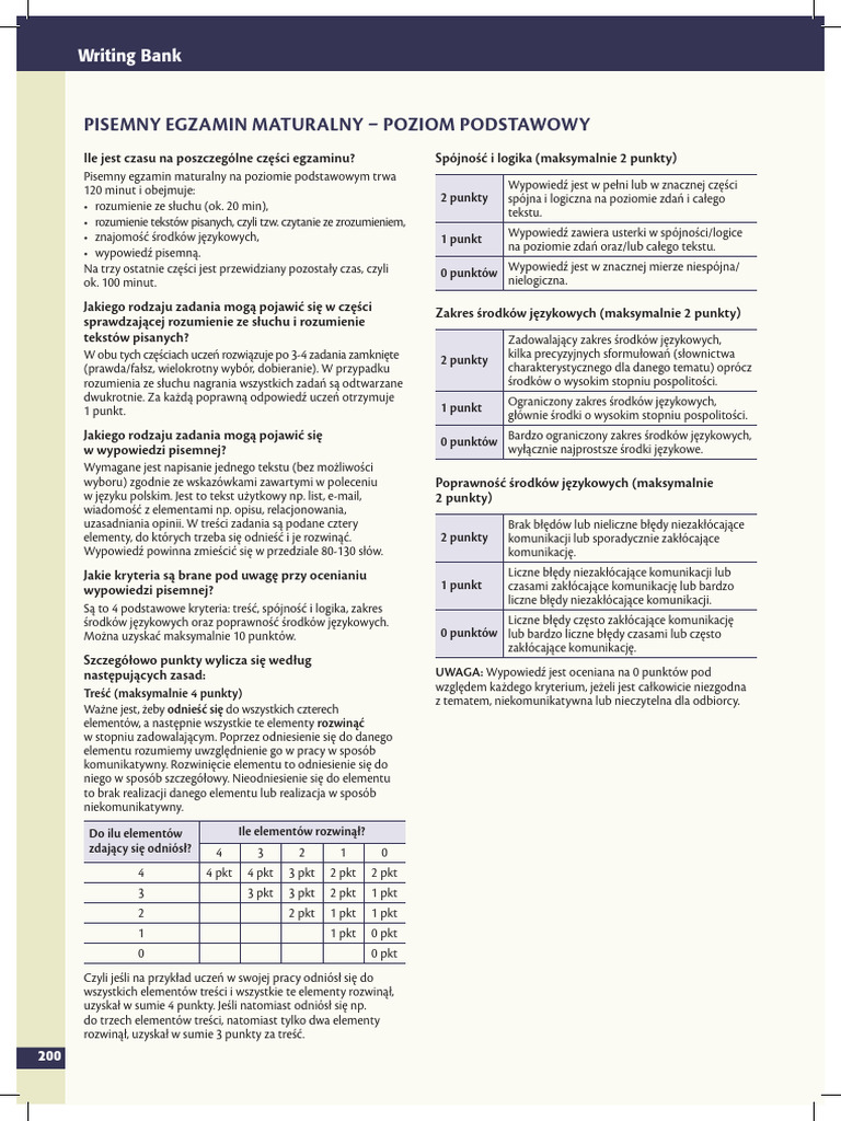 Informacje o Pisemnym Egzaminie Poziom Podstawowy 1 | PDF