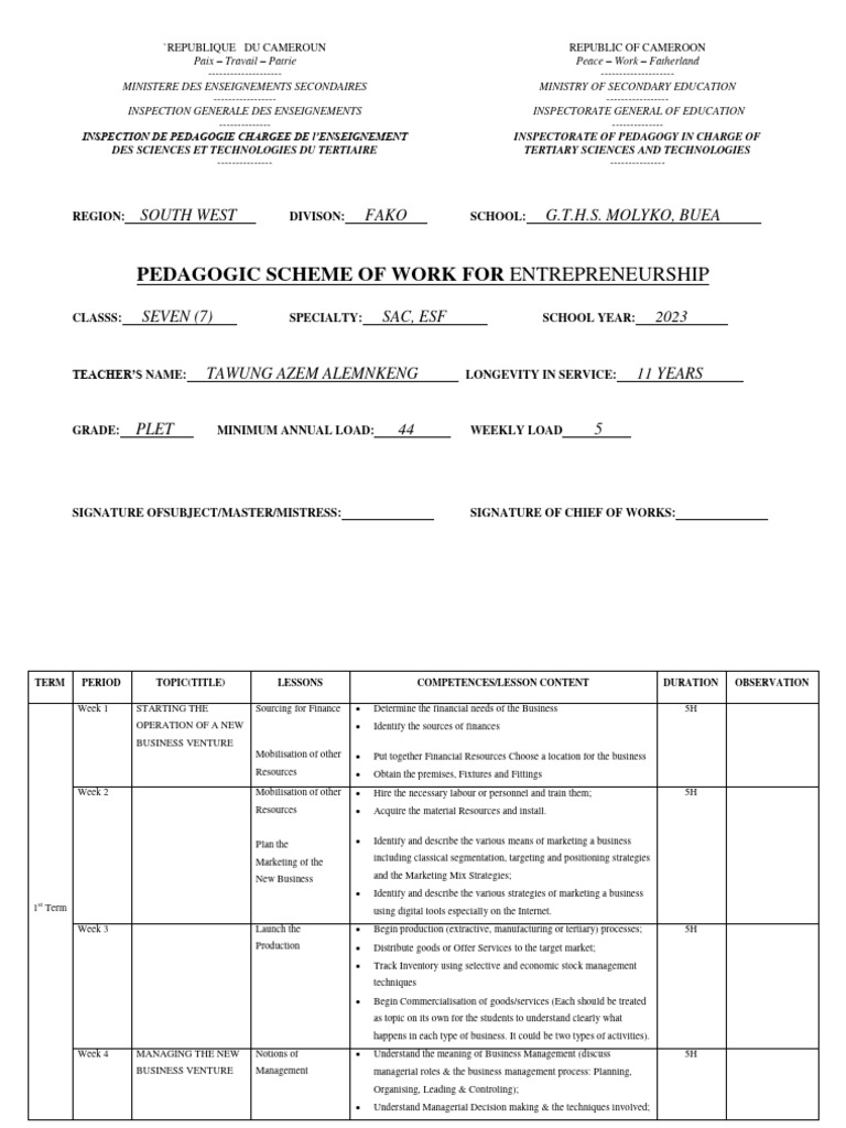 Scheme of Works Format For T.S.T 7 | PDF | Leadership | Valuation (Finance)