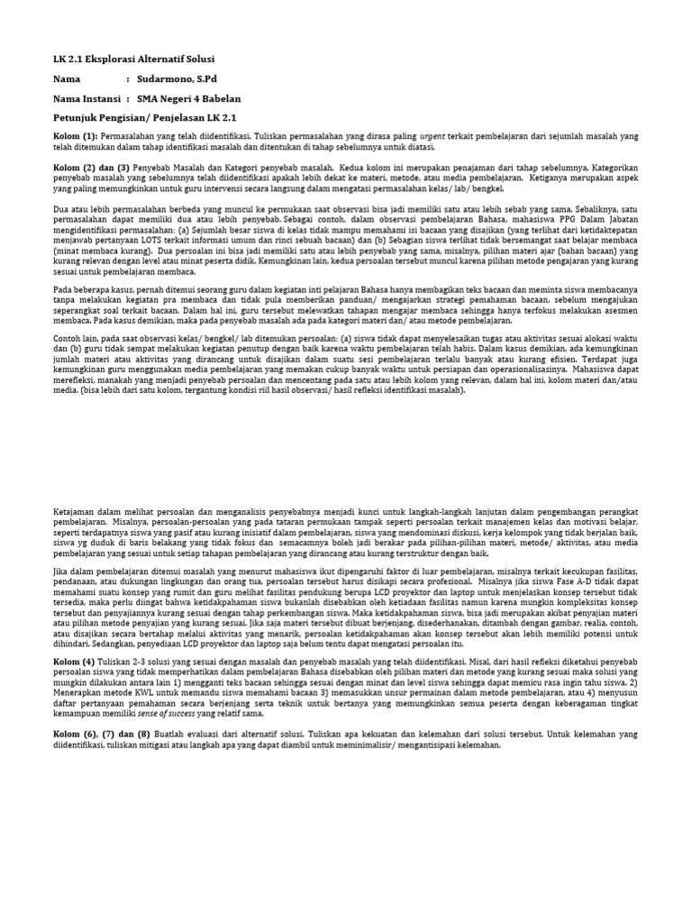 LK 2.1 Eksplorasi Alternatif Solusi | PDF