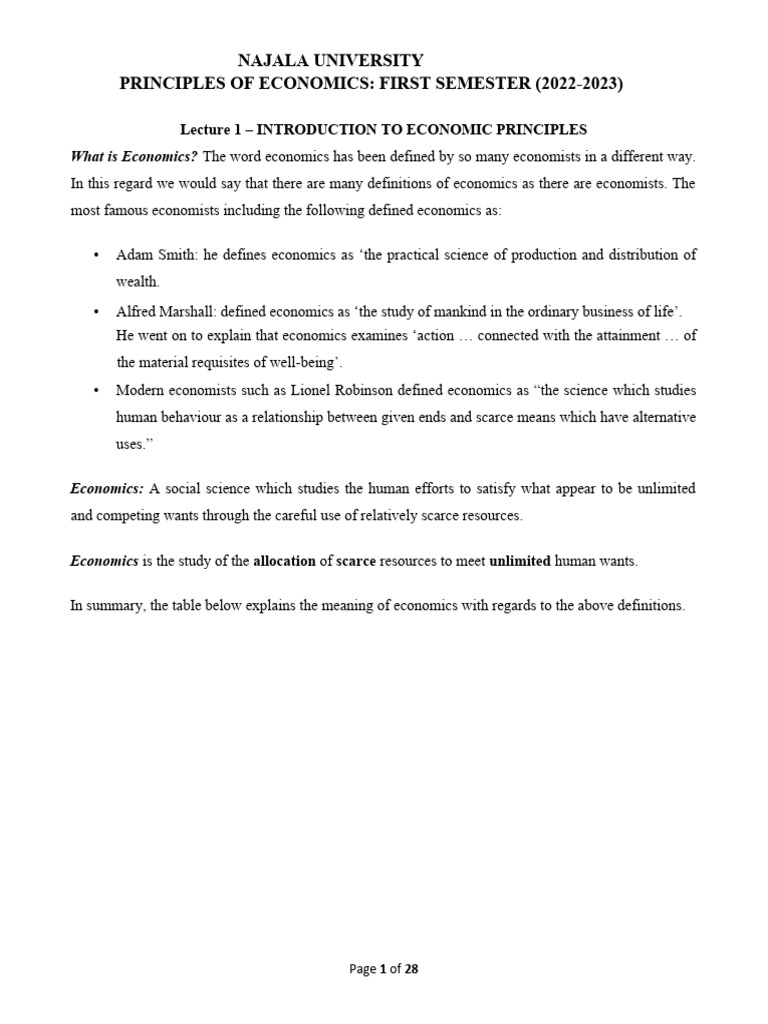 Principles of Economics Lecture 1 | PDF | Cost Of Living | Economics