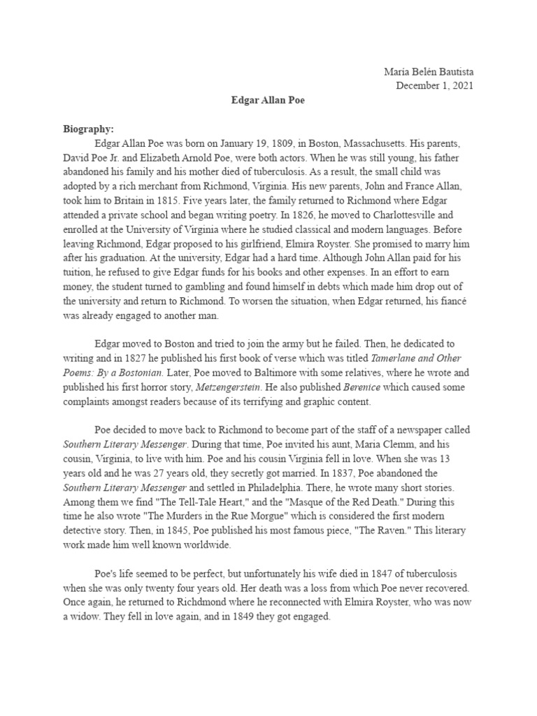 Edgar Allan Poe Research Paper | PDF | Edgar Allan Poe | Gothic Fiction