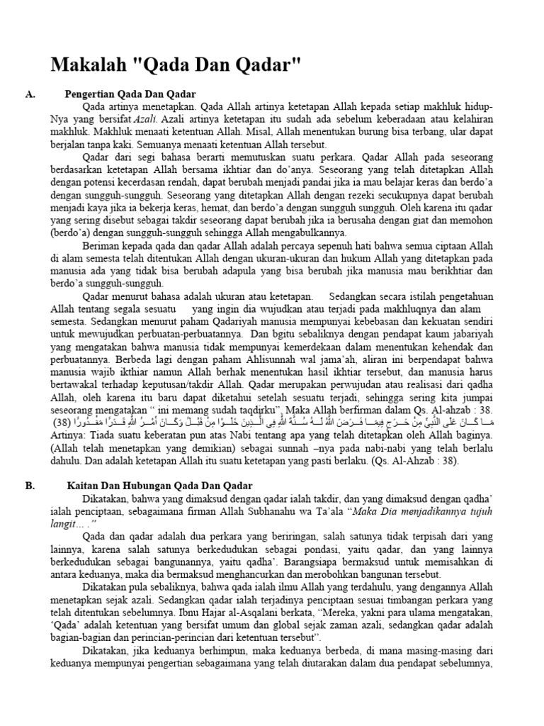 Pemahaman Qada dan Qadar dalam Islam | PDF
