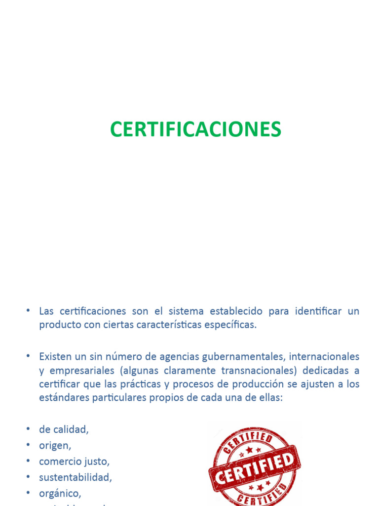 CERTIFICACIONES | PDF | Comercio justo | Alimentos