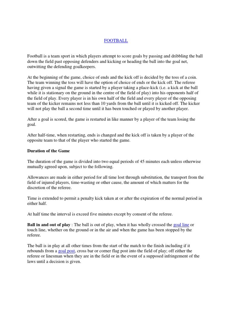 Football: Duration of The Game | PDF | Association Football | Defender ...