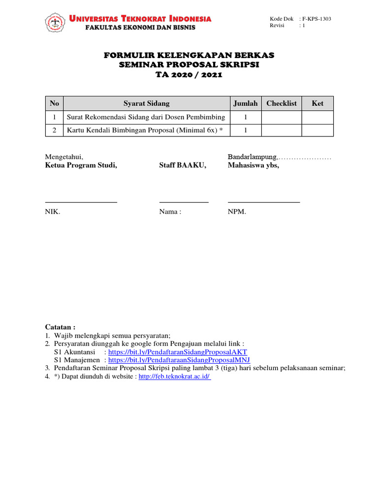 Form Syarat Seminar Proposal | PDF