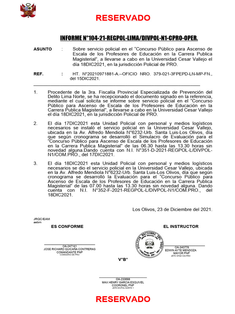 Inf. Dilig. 2021 | PDF | Policía | Lima