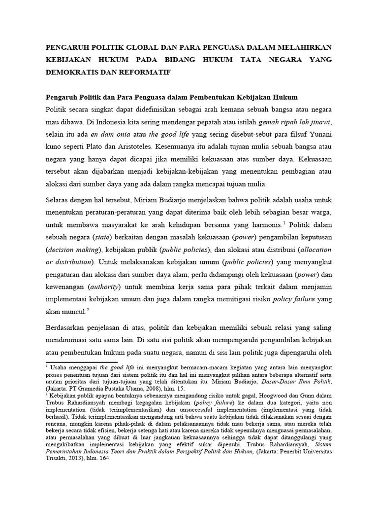 Pengaruh Politik Global Dan para Penguasa Dalam Melahirkan Kebijakan ...