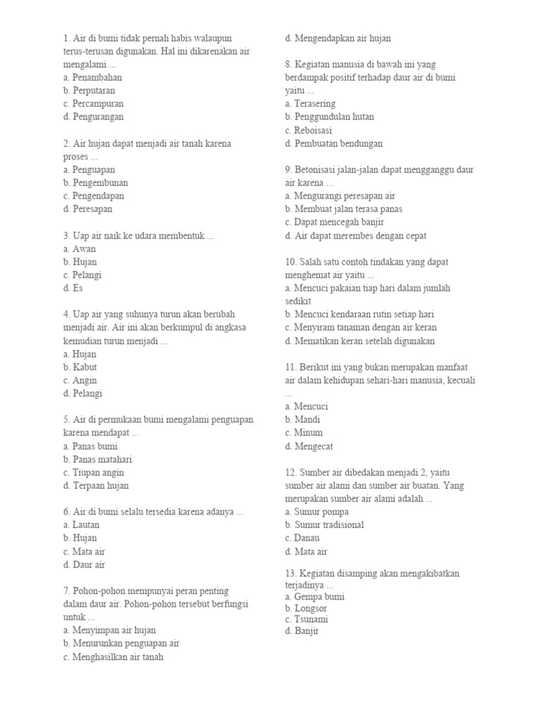 Soal Siklus Air Dan Dampaknya Olim Ipa | PDF