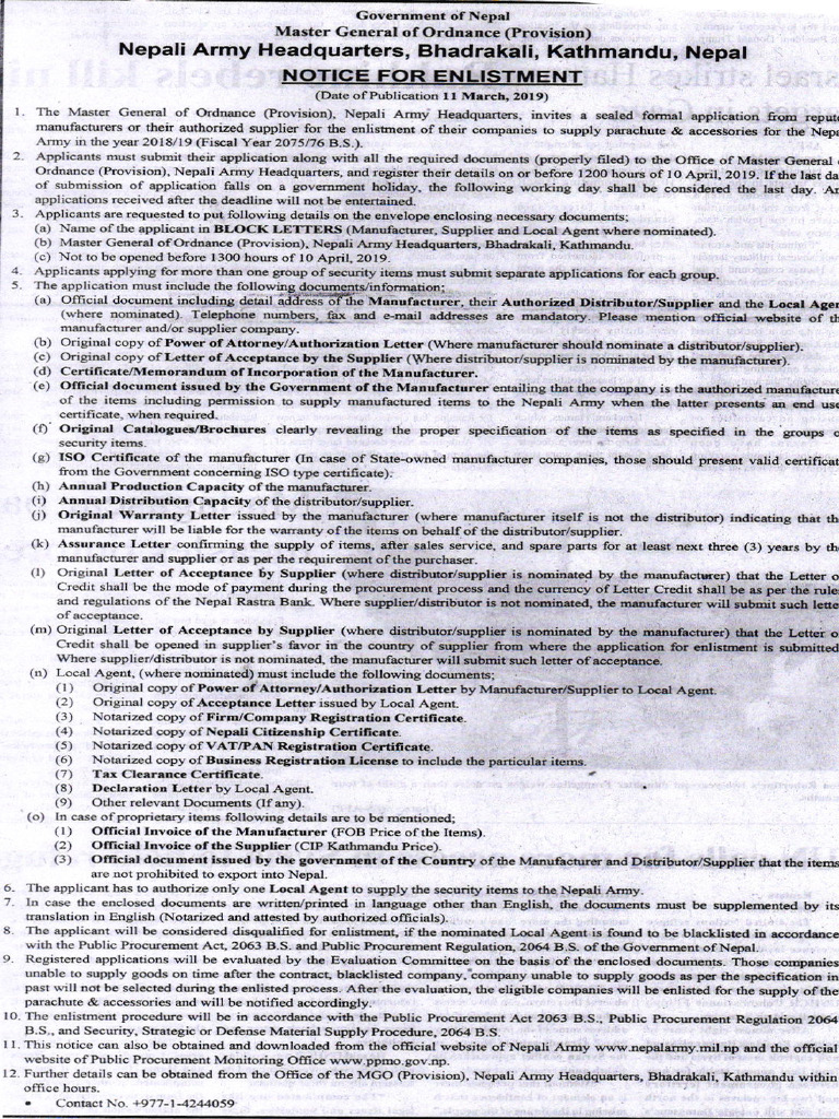 Nepali Army Enlistment Notice 2019 | PDF | Business