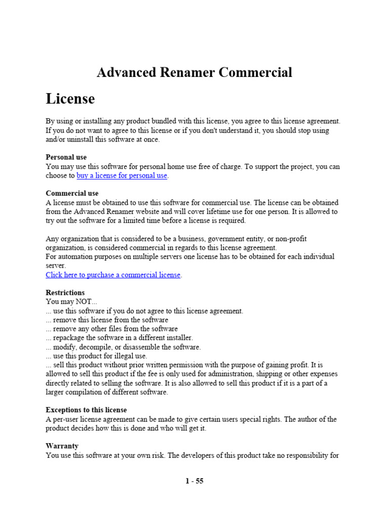 Advanced Renamer Commercial License Guide | PDF | Filename | Computer File
