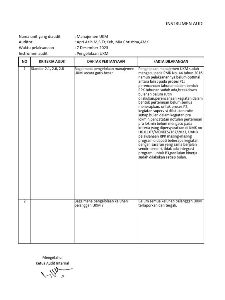 Instrumen Audit Manaj Ukm | PDF