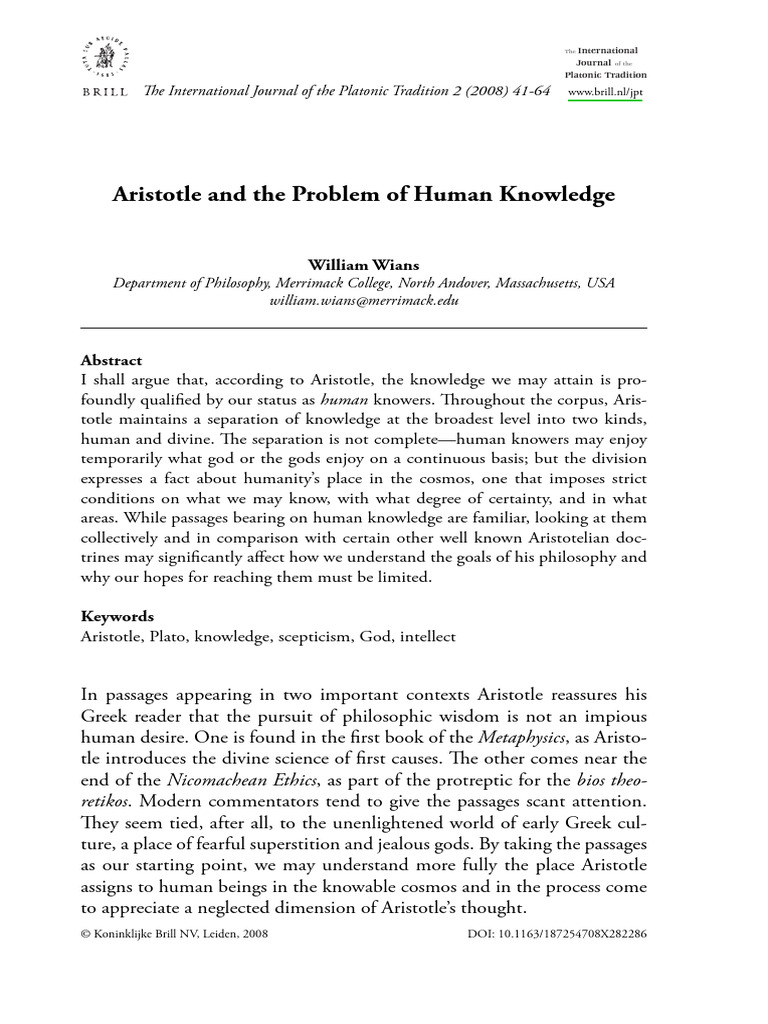 Aristotle and The Problem of Human Knowledge | PDF | Nous | Aristotle