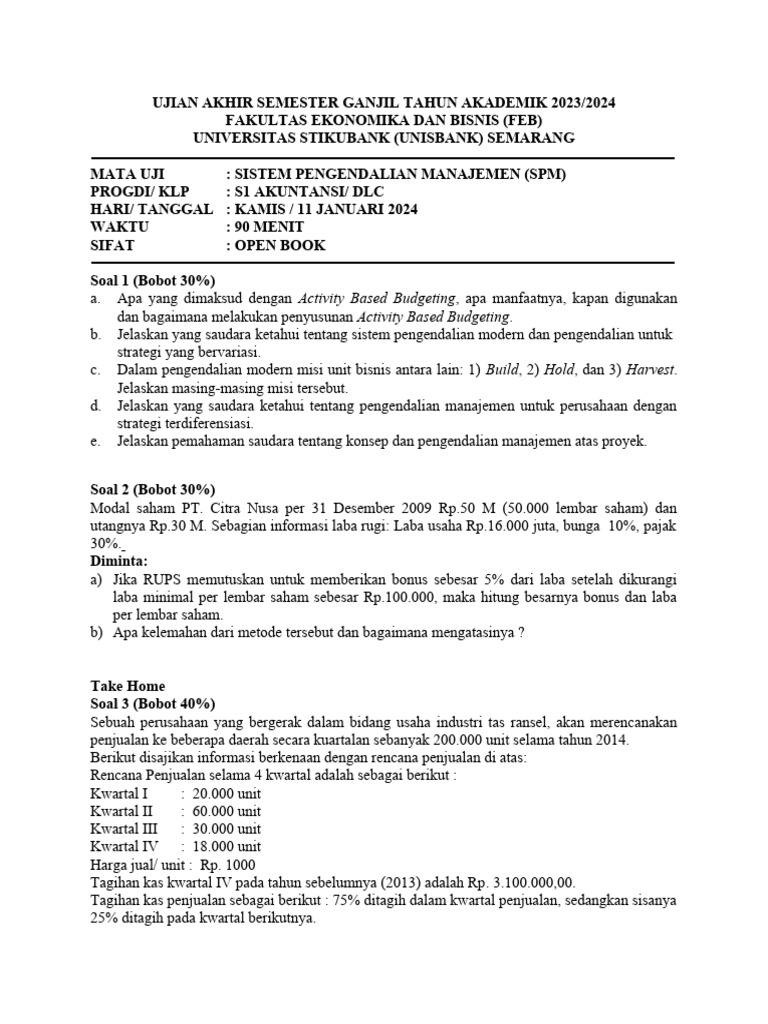 UAS SPM Tjahjaning P Ganjil 2023-2024 | PDF | Bisnis