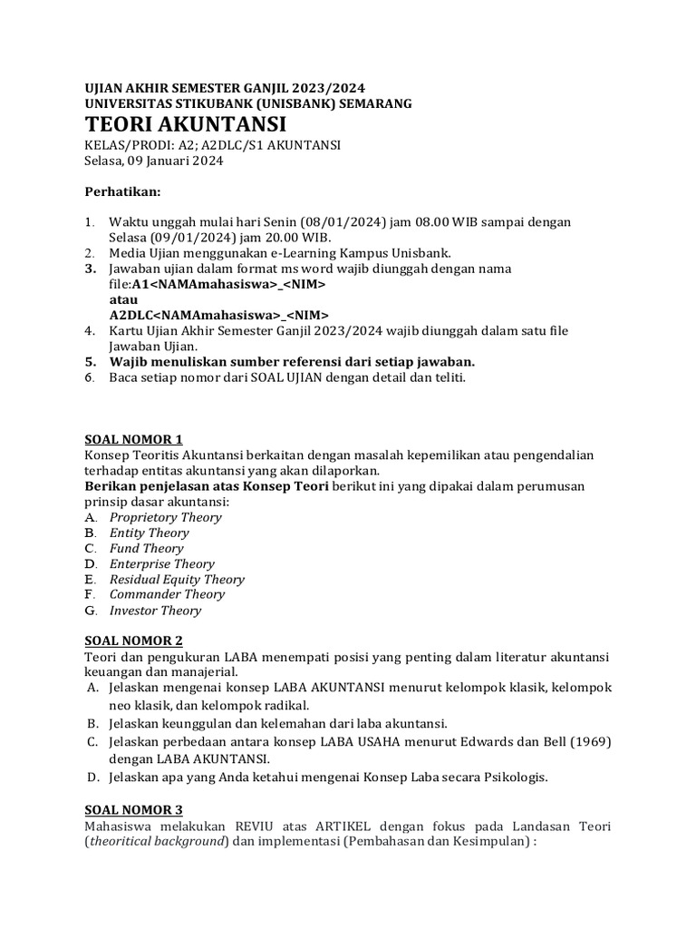 Uas Ganjil Teori Akuntansi 2023 - 2024 | PDF
