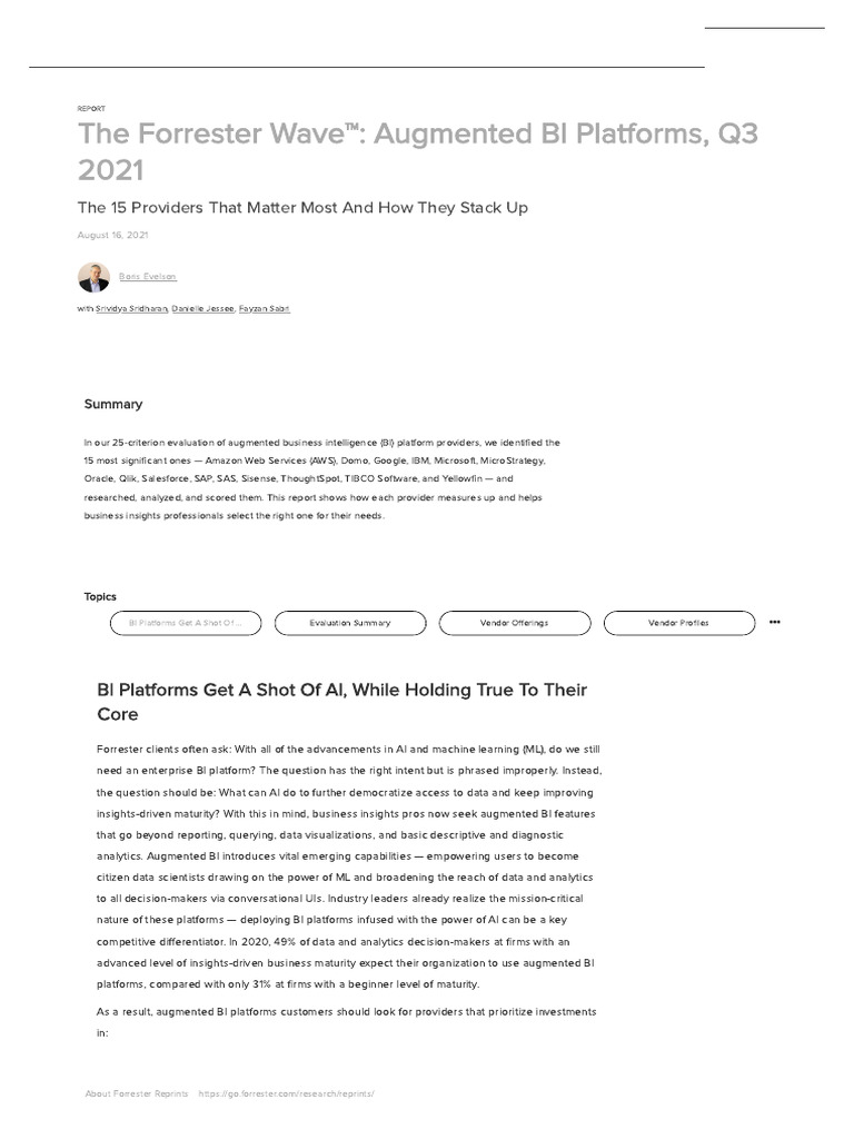 2021 - Q3 - The Forrester Wave™ - Augmented BI Platforms, Q3 2021 | Download Free PDF | Business ...