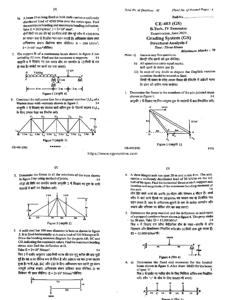 Ce 403 Structural Analysis 1 Jun 2023 | PDF