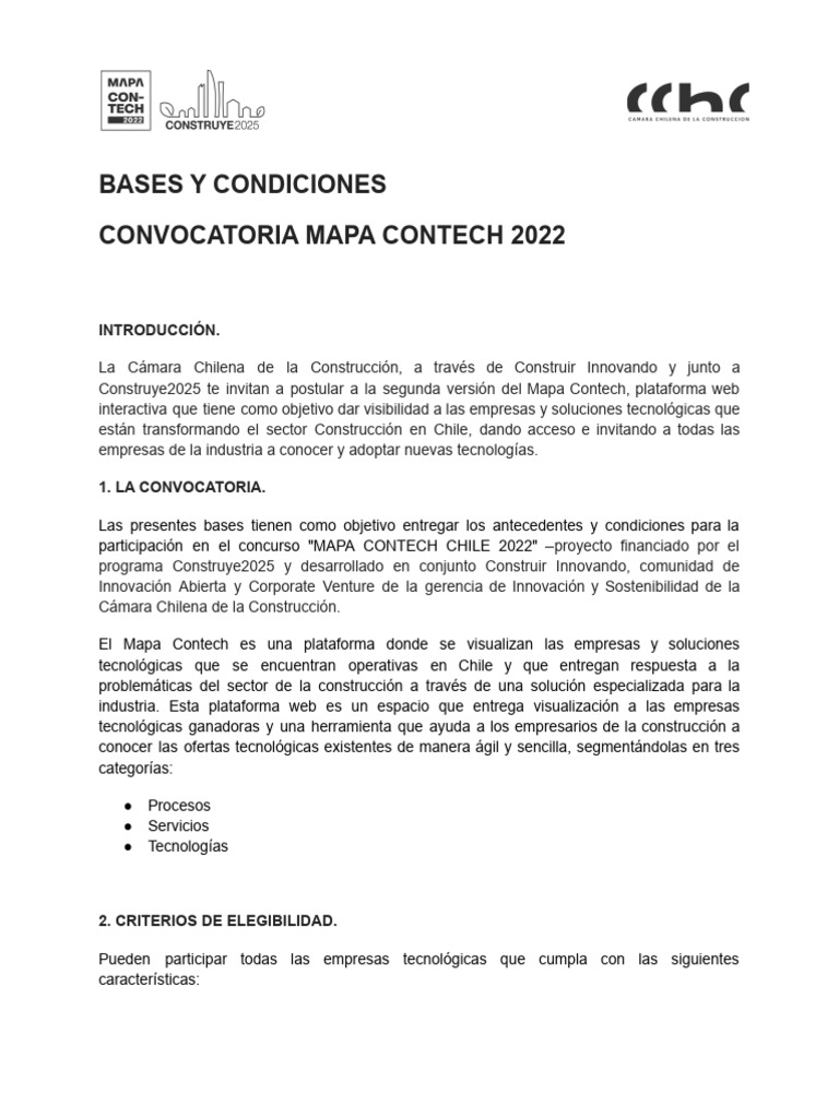 Bases Mapa Contech 2022 | Descargar gratis PDF | Chile | Business