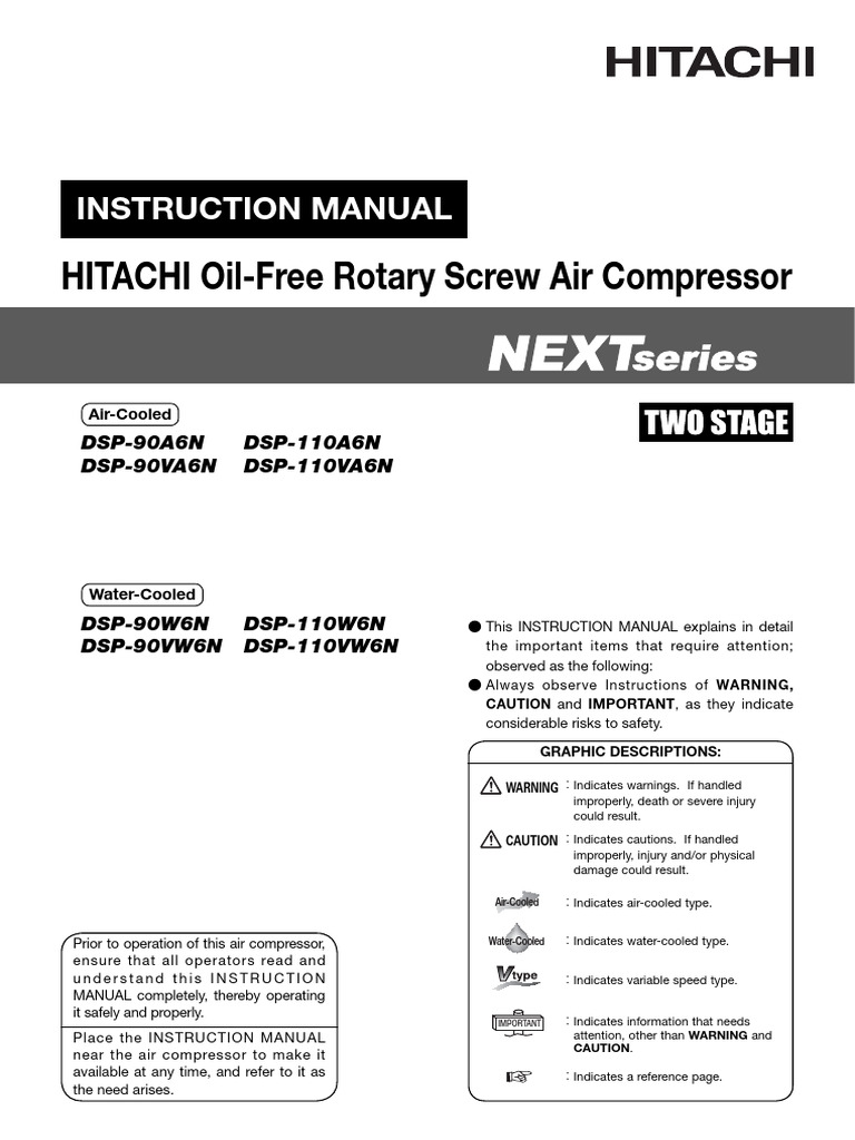HITACHI Oil-Free Rotary Screw Air Compressor: Instruction Manual | PDF ...
