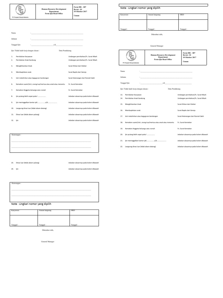 Form 7 - Form Ijin Head Office New | PDF
