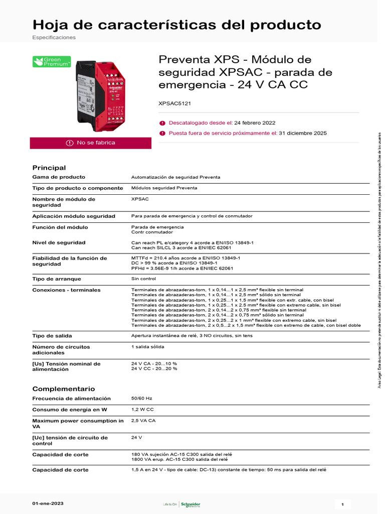Módulo Seguridad XPSAC: Especificaciones | PDF | Relé | Metrología