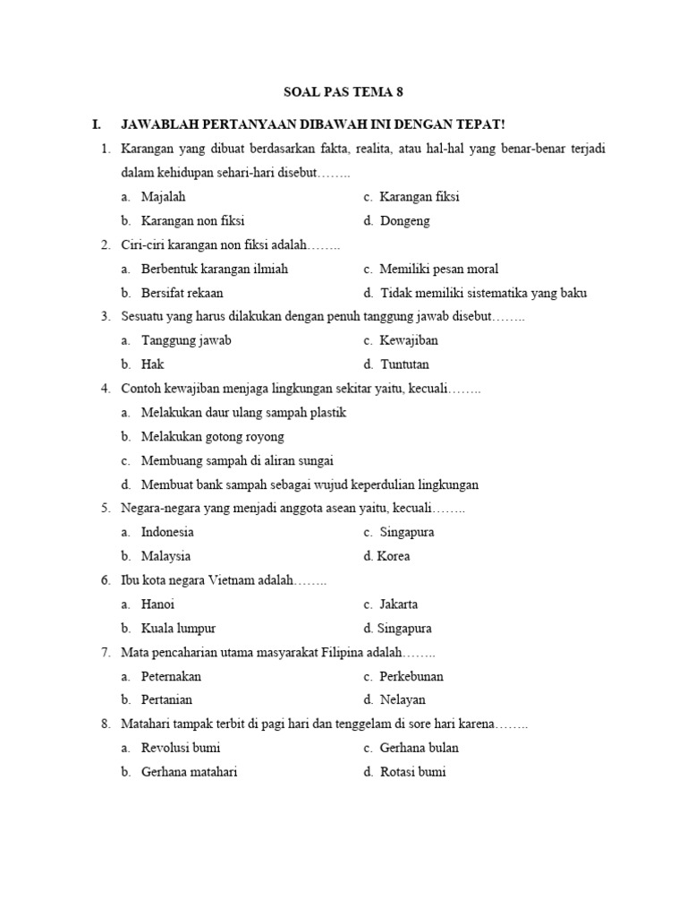 Soal Pas Tema 8 | PDF