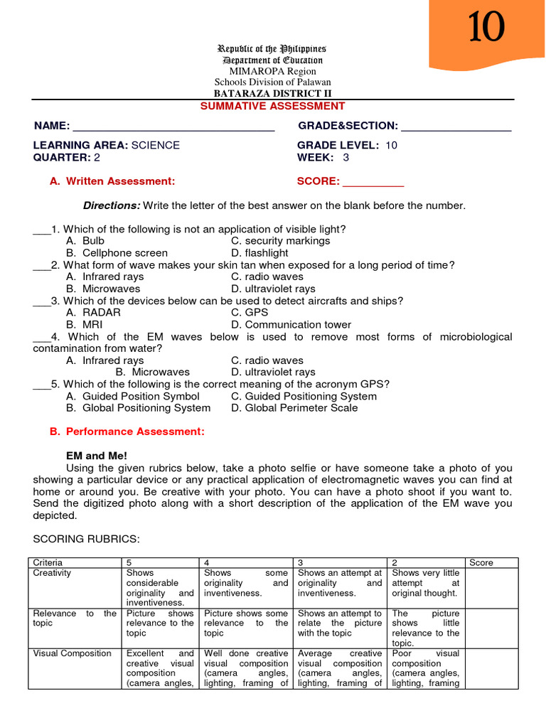 SCIENCE10 Q2 W3 Summative Assessment | PDF | Radio | Electromagnetic ...