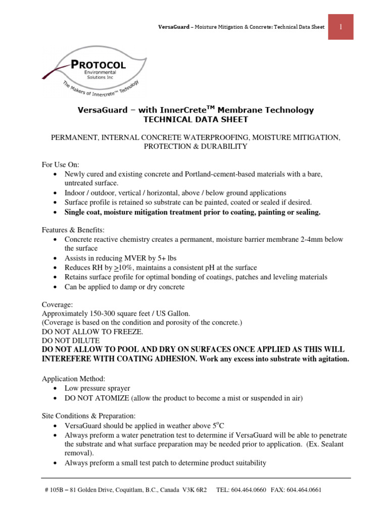 VersaGuard Technical Data Sheet | PDF | Concrete | Paint