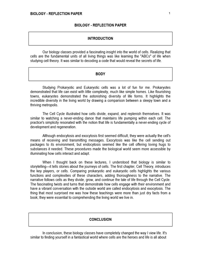 Biology - Reflection Paper | Download Free PDF | Cell (Biology) | Life